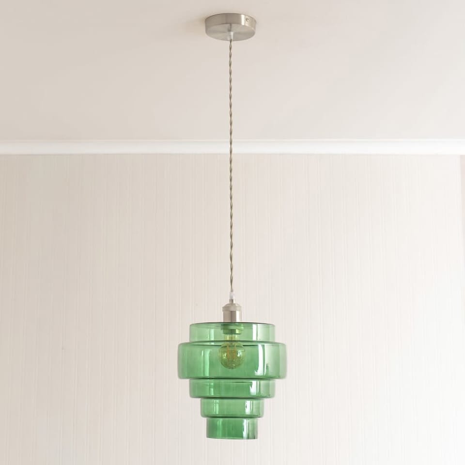 ValueLights Lane Green Glass 5 Tier Shade Chrome Pendant & Bulb ...