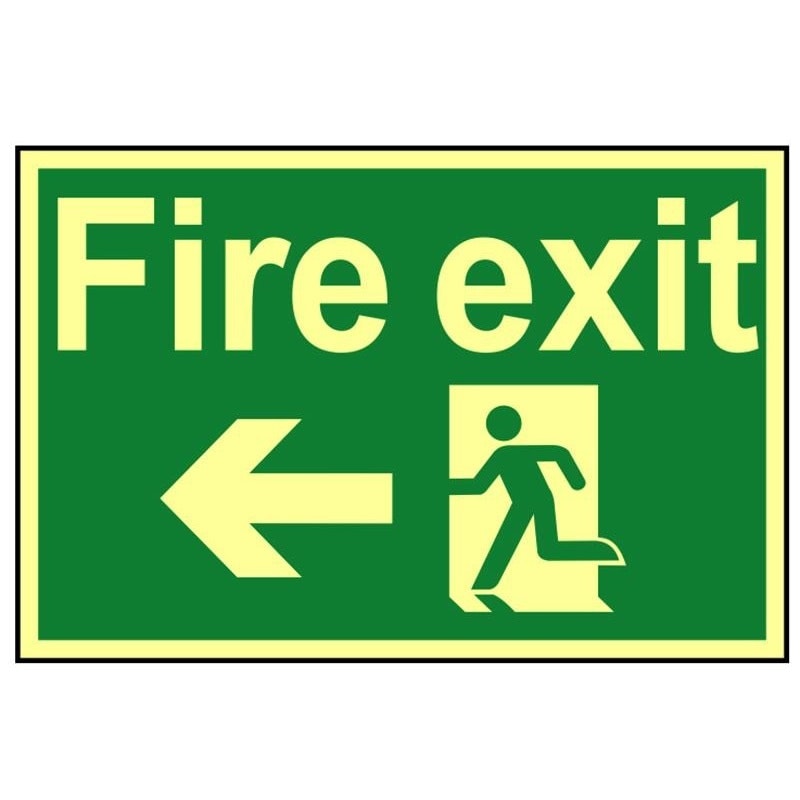 Scan Fire Exit Running Man Arrow Left - Photoluminescent 300 X 200mm ...