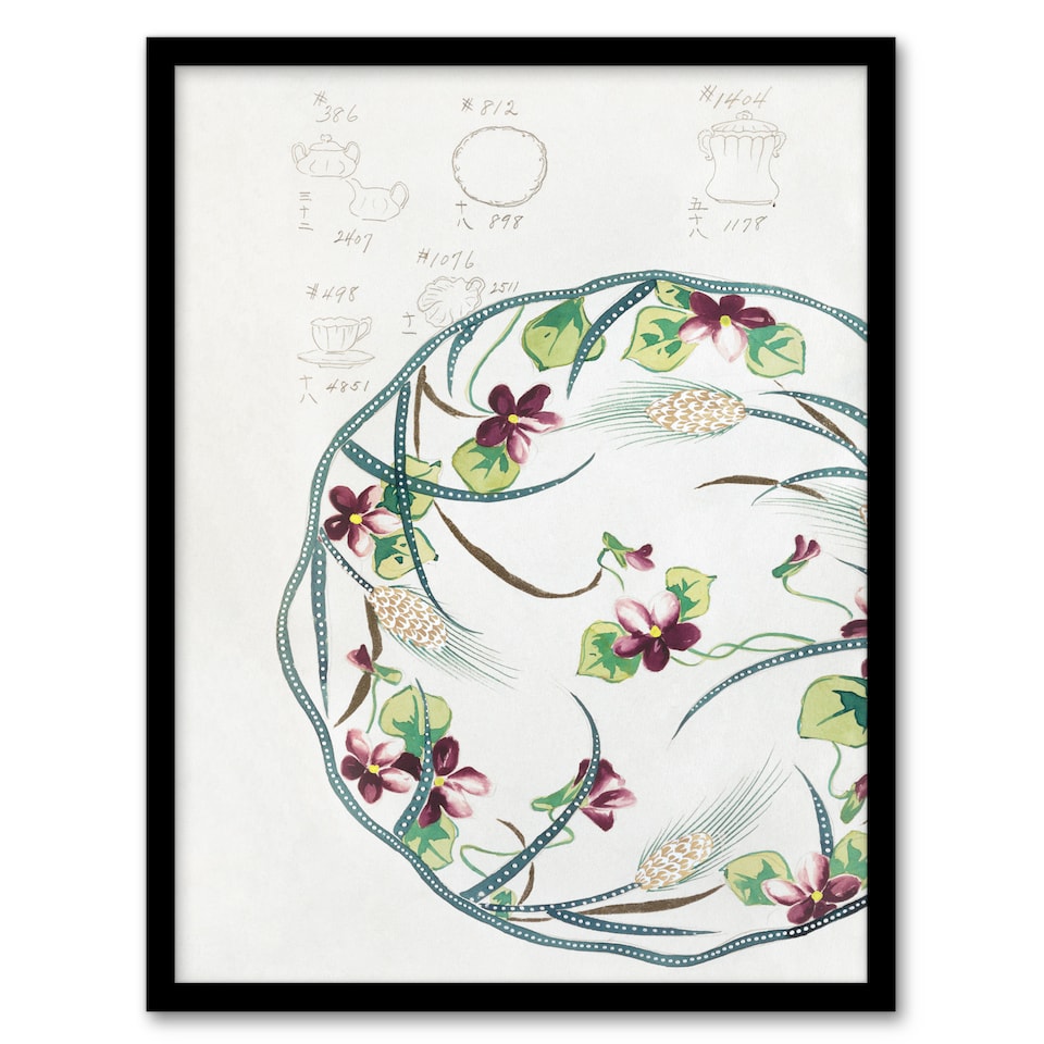 Noritake Factory Framed Wall Art Print Vintage Floral Plate Design Home ...