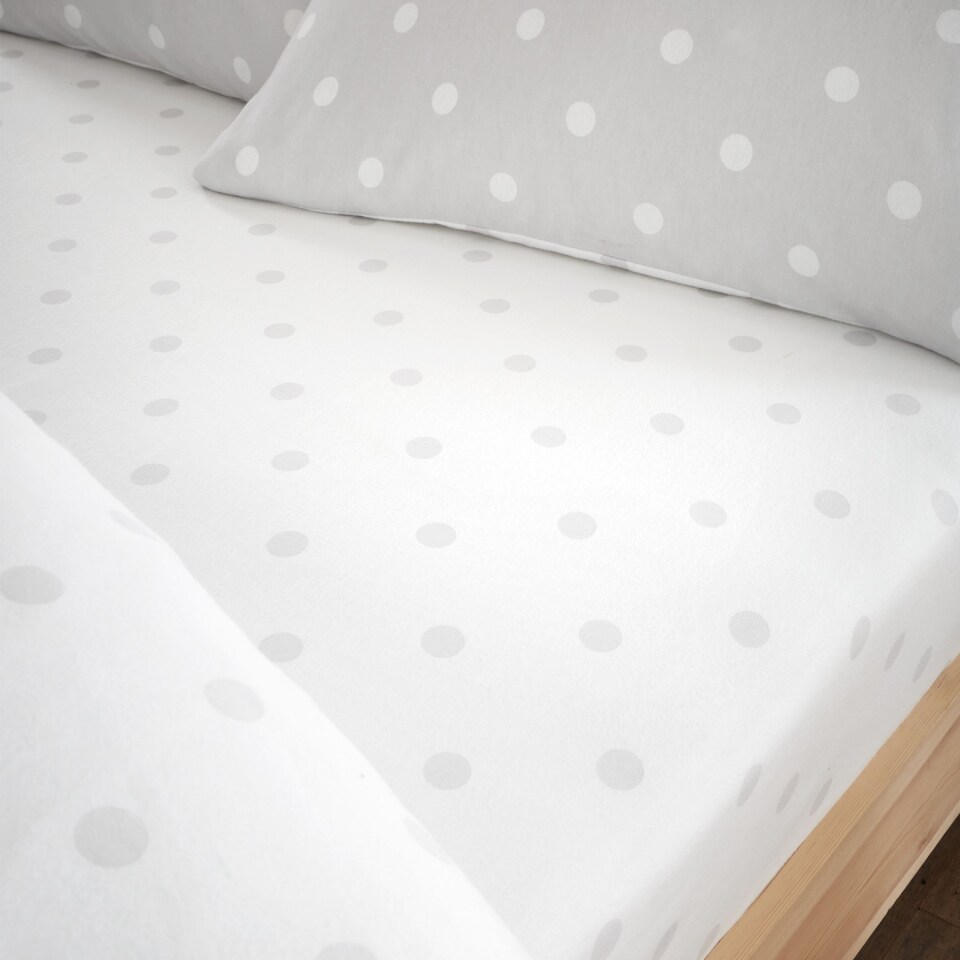 Catherine Lansfield Brushed Polka Dot Cotton Fitted Sheet | Grey | King ...