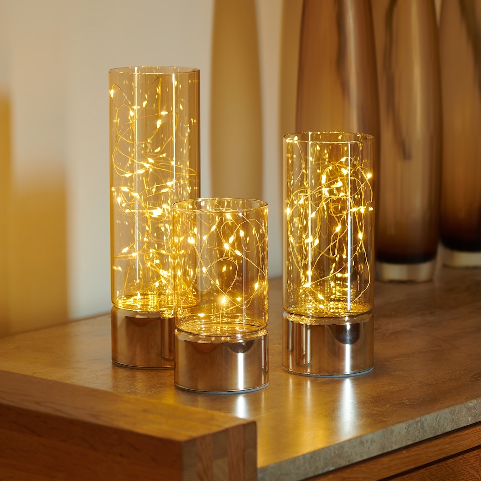 Auraglow Wire Rice Light - Glass Cylinder LED Battery Lantern | Gold ...