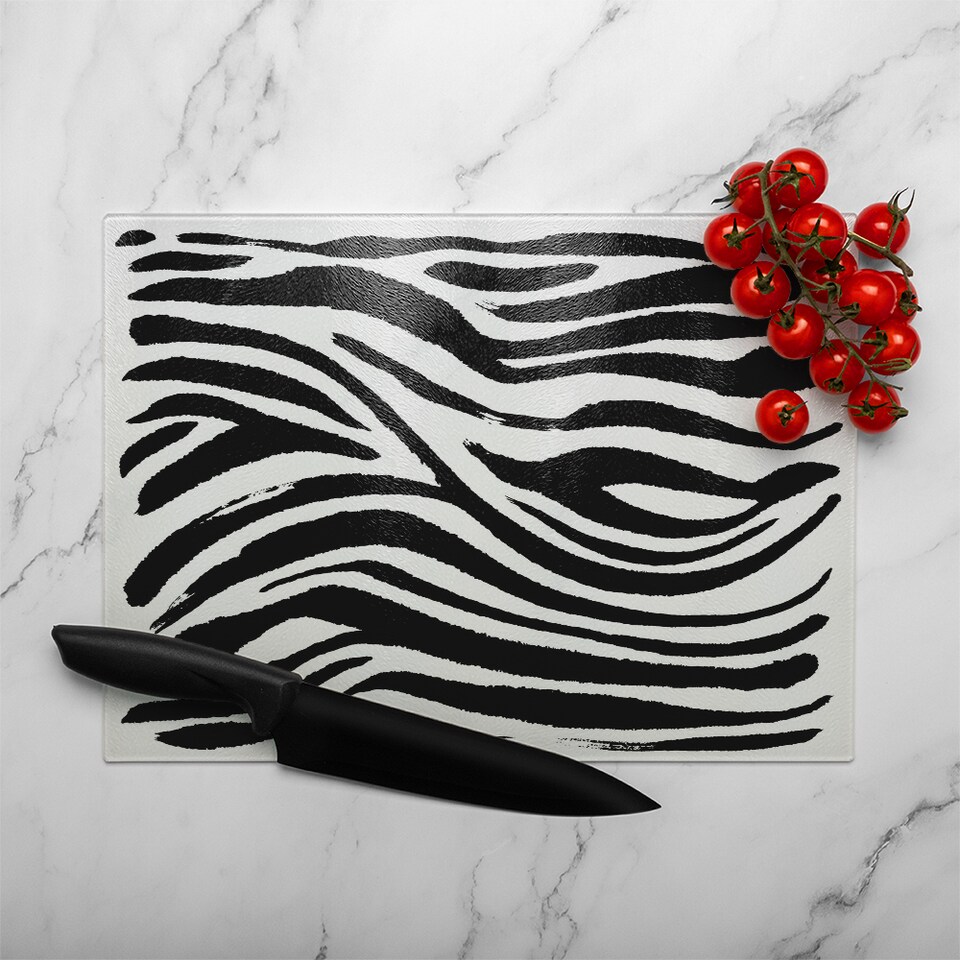Zebra Stripes Print Glass Chopping Board | Multi - Tesco Groceries