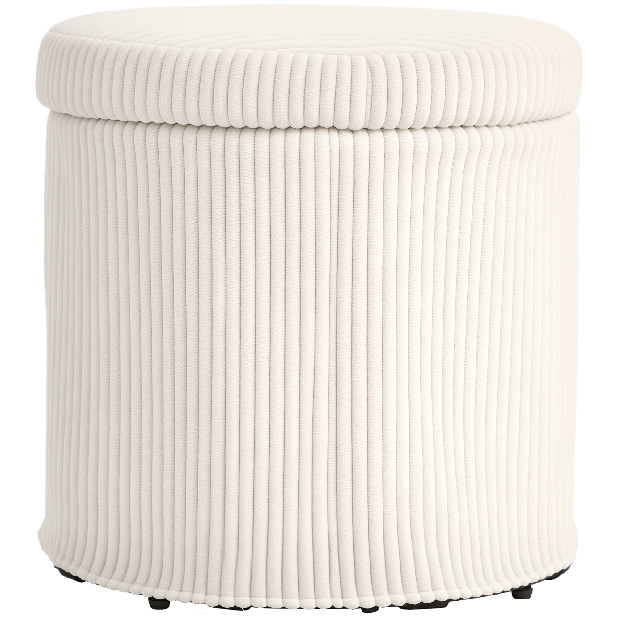 HOMCOM 40cm Round Storage Ottoman, Corduroy Footstool with Removable ...