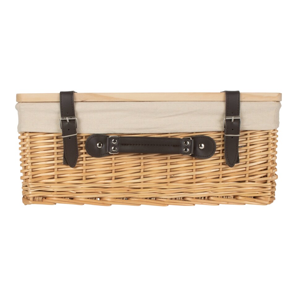 36cm Buff White Lined Willow Empty Picnic Basket with Pinewood Lid ...