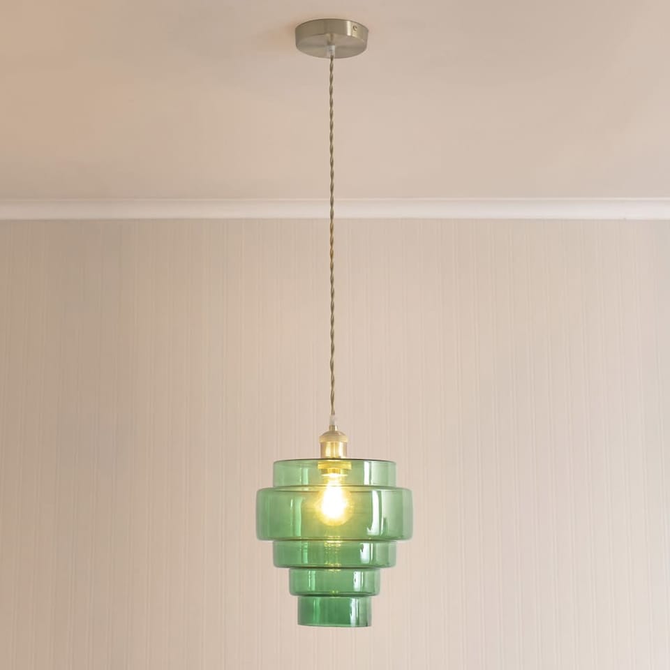 ValueLights Lane Green Glass 5 Tier Shade Chrome Pendant & Bulb ...