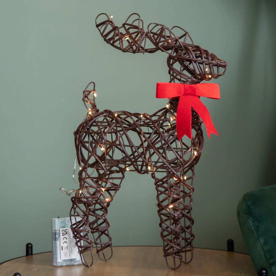 40cm Battery Operated Light up Christmas Reindeer with Red Bow & 30 ...