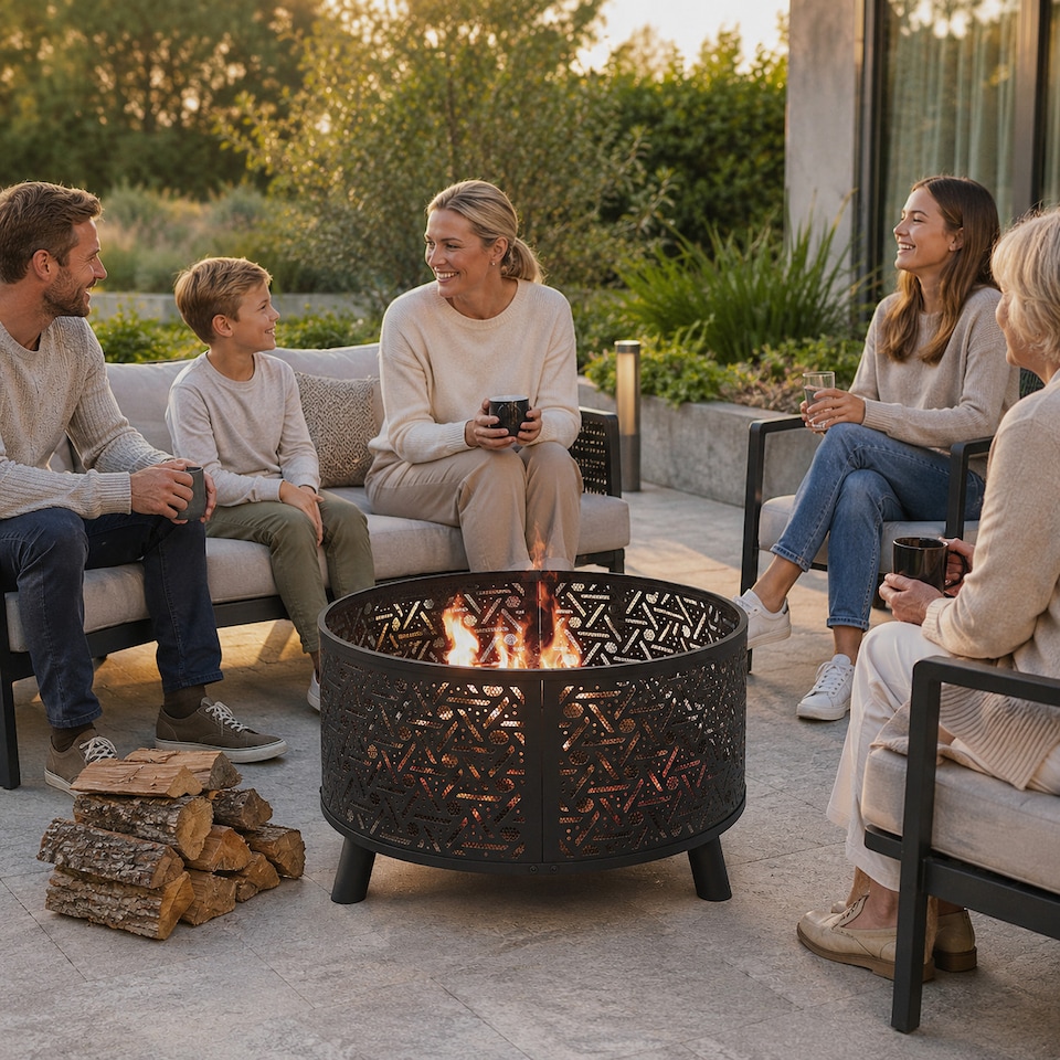 Teamson Home Fire Pit Outdoor Heater 71cm with Spark Guard Black Steel ...