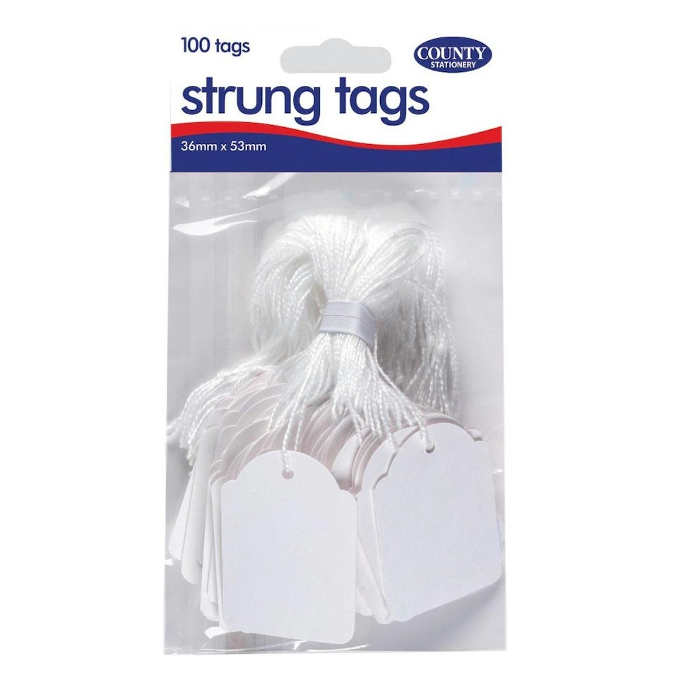 Pack of 100 Strung Tags 36 x 53mm - Tesco Groceries