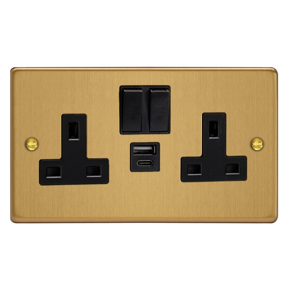 Varilight 2-Gang Switched Double Socket with 20W Shared USB-A and USB-C ...