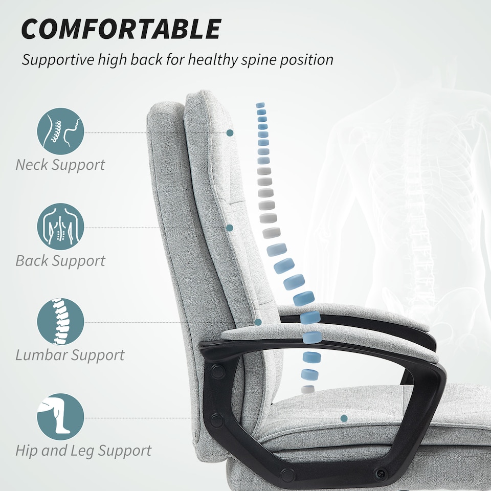 HOMCOM Office Chair, Computer Desk Chair with Dual-Layer Padding, Grey ...