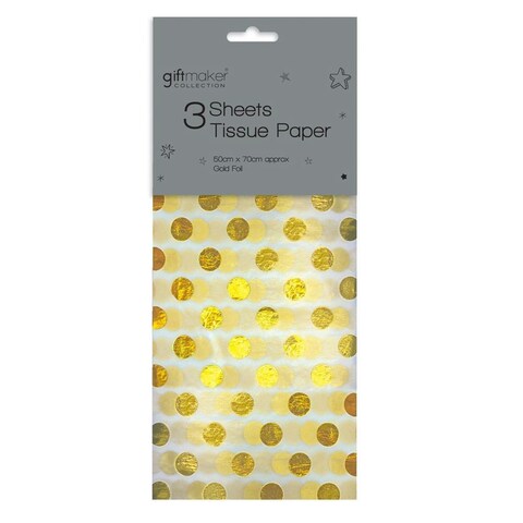 Pack of 3 Sheets Foiled Gold Spot Design Tissue Paper - Tesco Groceries