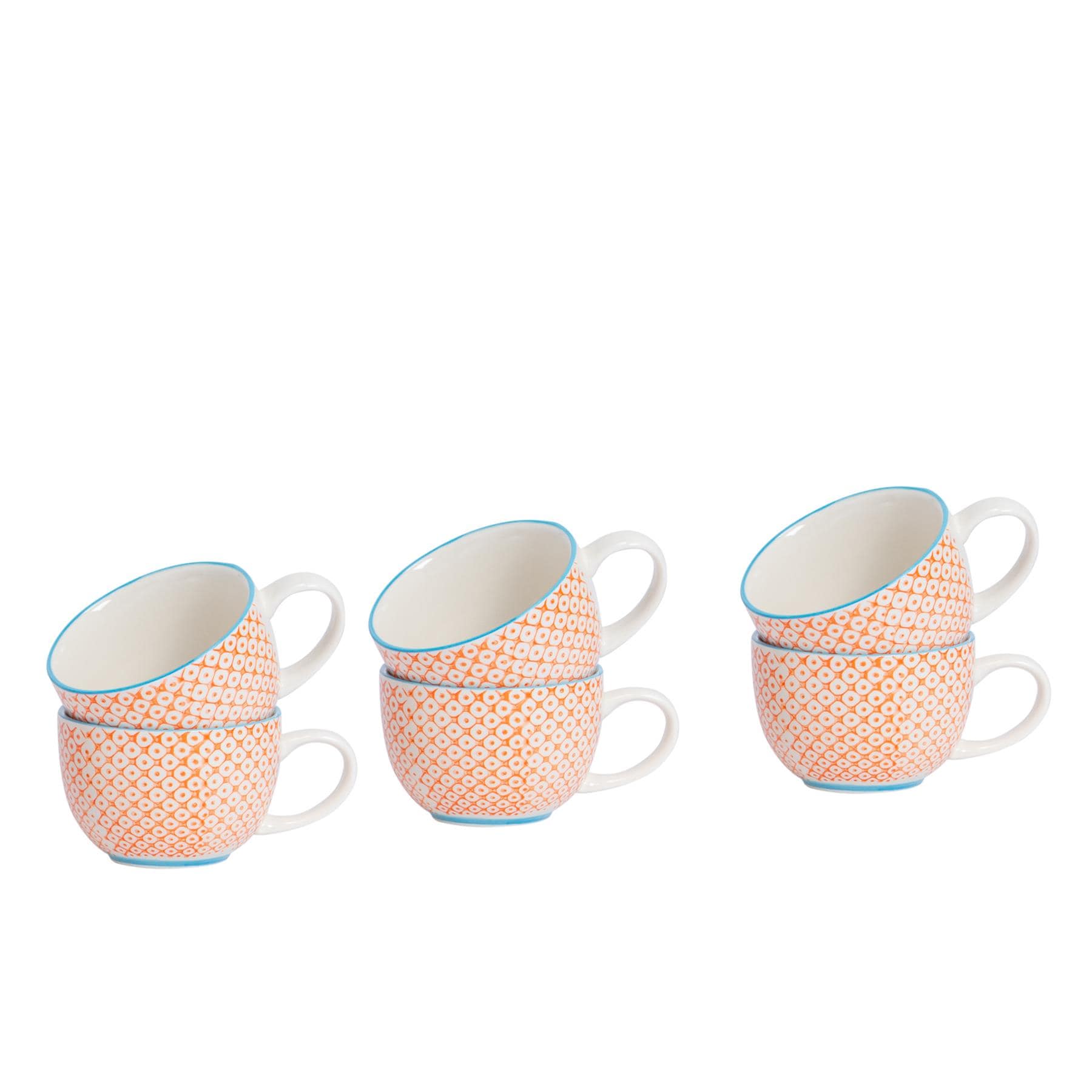 Nicola Spring Hand-Printed Cappuccino Cups - 250ml - Orange - Pack of 6 ...