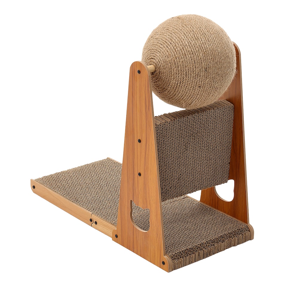 Living and Home L-Shaped Cat Scratcher with Cat Scratching Ball | Brown ...