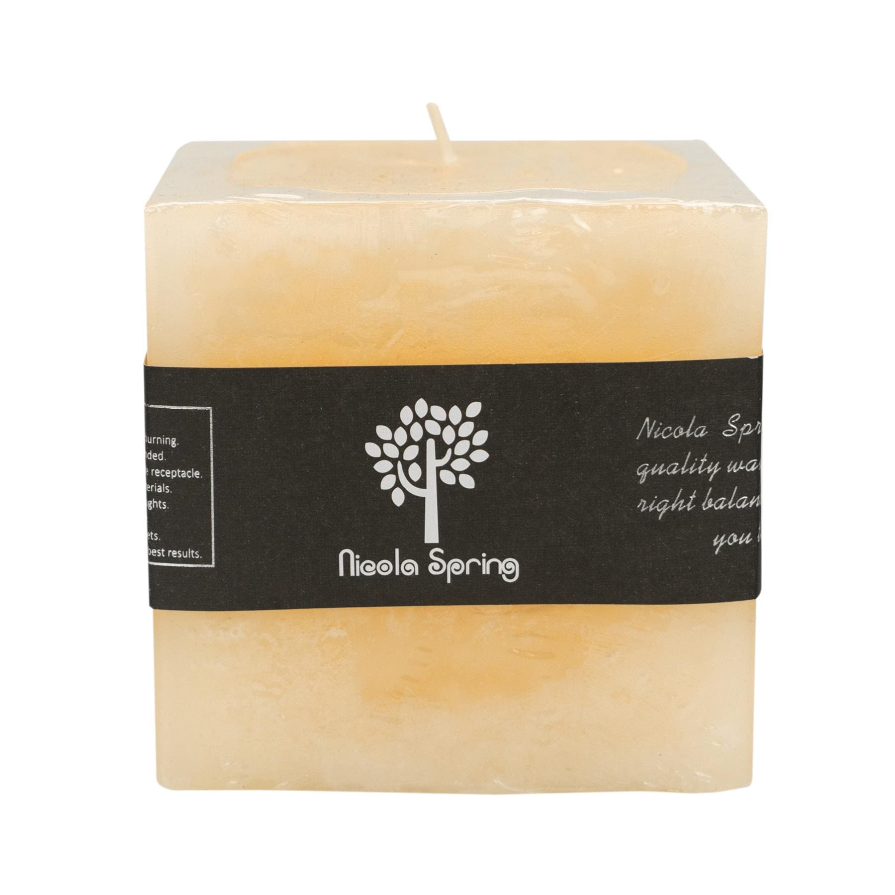 Nicola Spring Square Vanilla Pillar Candle - 120 Hours - Cream | Cream ...