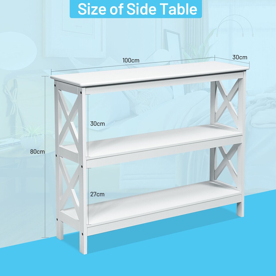 COSTWAY Industrial 3-Tier Console Table Sofa Table White - Tesco Groceries