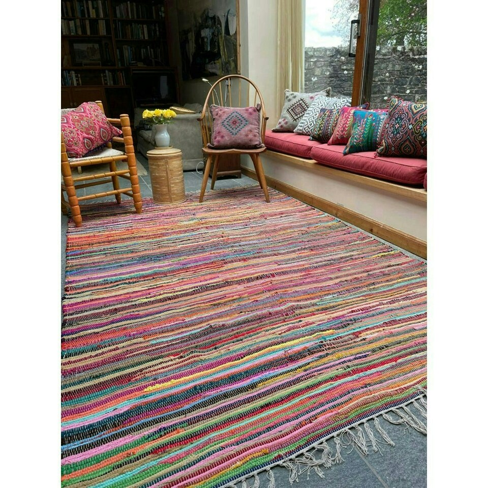 SHANTI Shabby Chic Rag Rug Flat Weave Design - L240 x W240 ...
