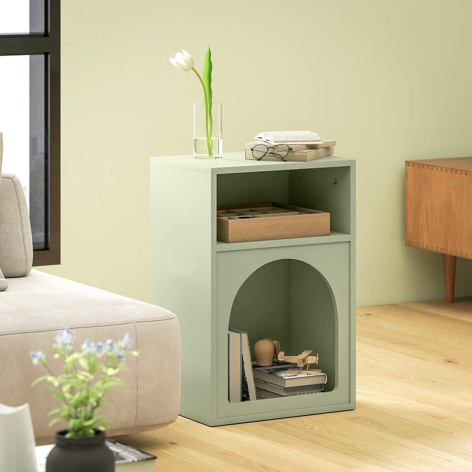 HOMCOM Bedside Table, Modern Bedside Cabinet with 2 Open Compartments ...