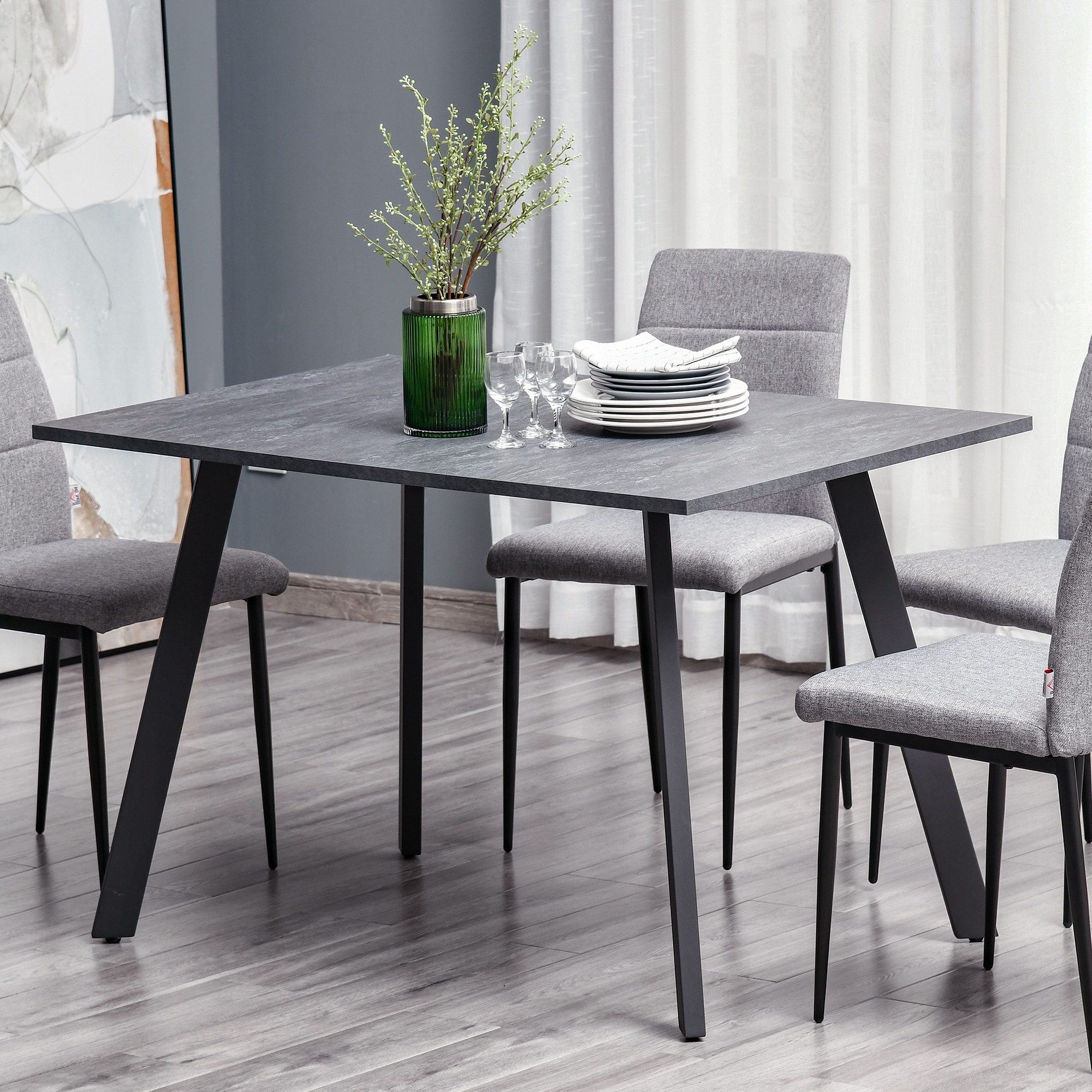 HOMCOM Dining Table, Contemporary Rectangle Kitchen Table with Metal ...