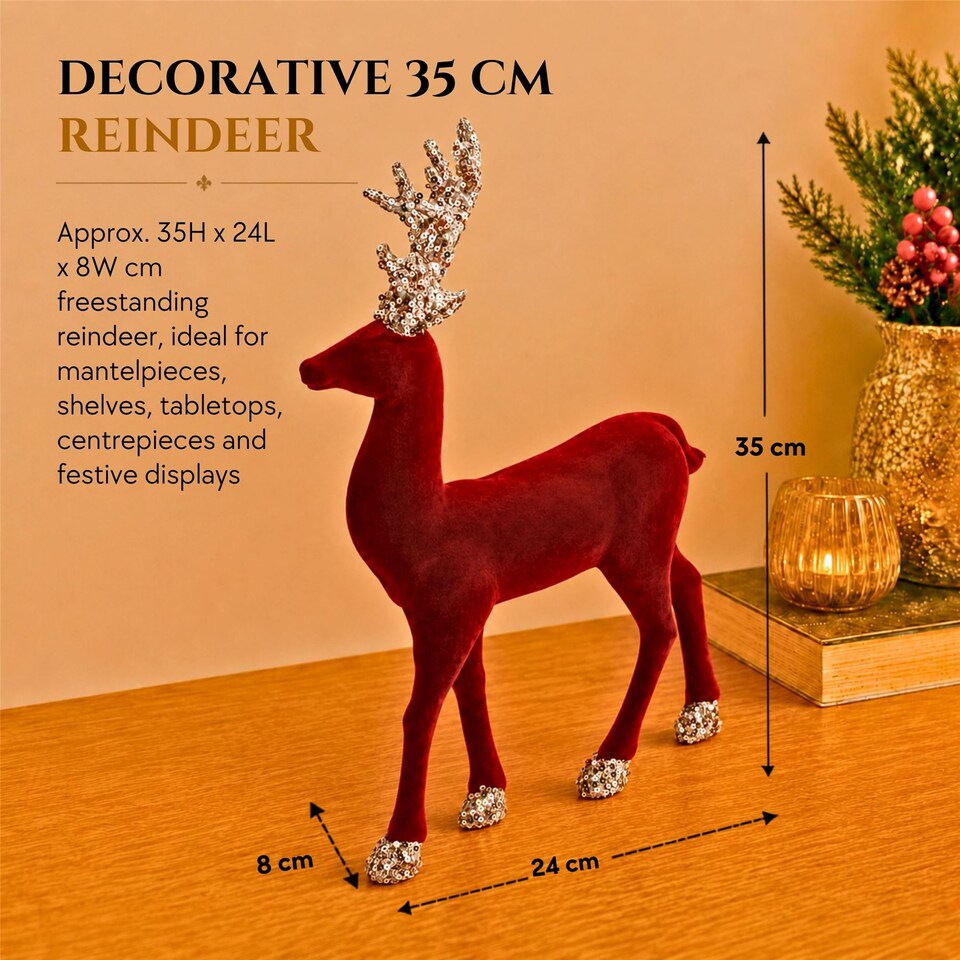 35cm Velvet Deer Christmas Reindeer Ornament - Tesco Groceries