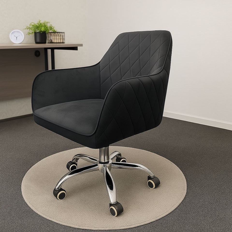 Home Office Furniture Set Grey Wooden Desk with Black Velvet Swivel ...