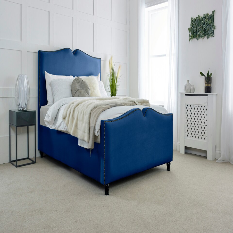 Harling Plush Small Double Bed Frame - Blue - Tesco Groceries