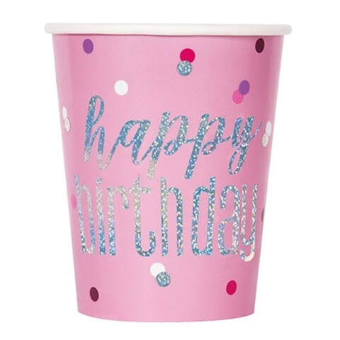 Pink Glitz Holographic Birthday Paper Cups 270ml - Pack of 8 - Tesco ...