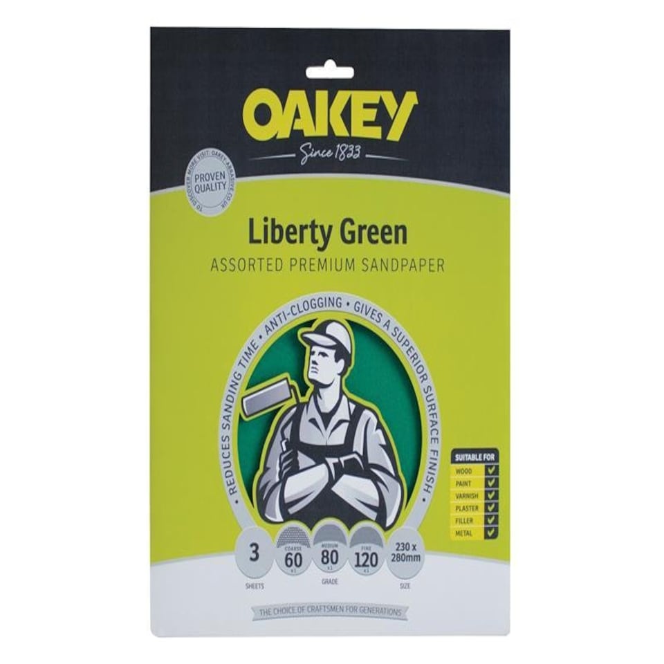 Oakey Liberty Green Aluminium Oxide Sheets 230 X 280Mm Assorted (3 ...
