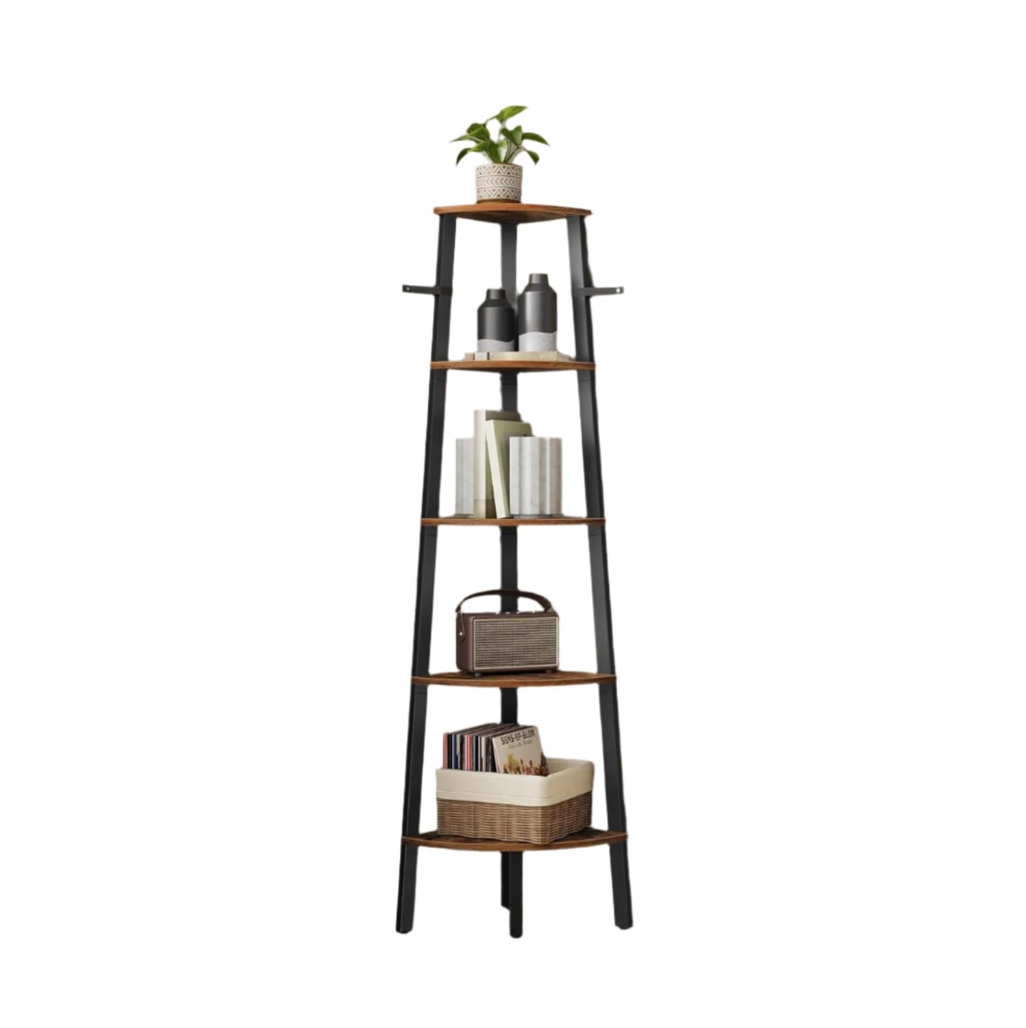 Modcraft Rustic 5-Tier Corner Ladder Shelf and Industrial Bookcase ...