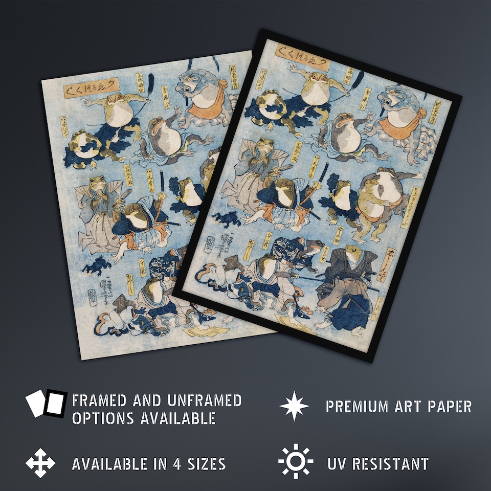 Kabuki Famous Heroes Played by Frogs Kuniyoshi Huge Wall Art Print ...