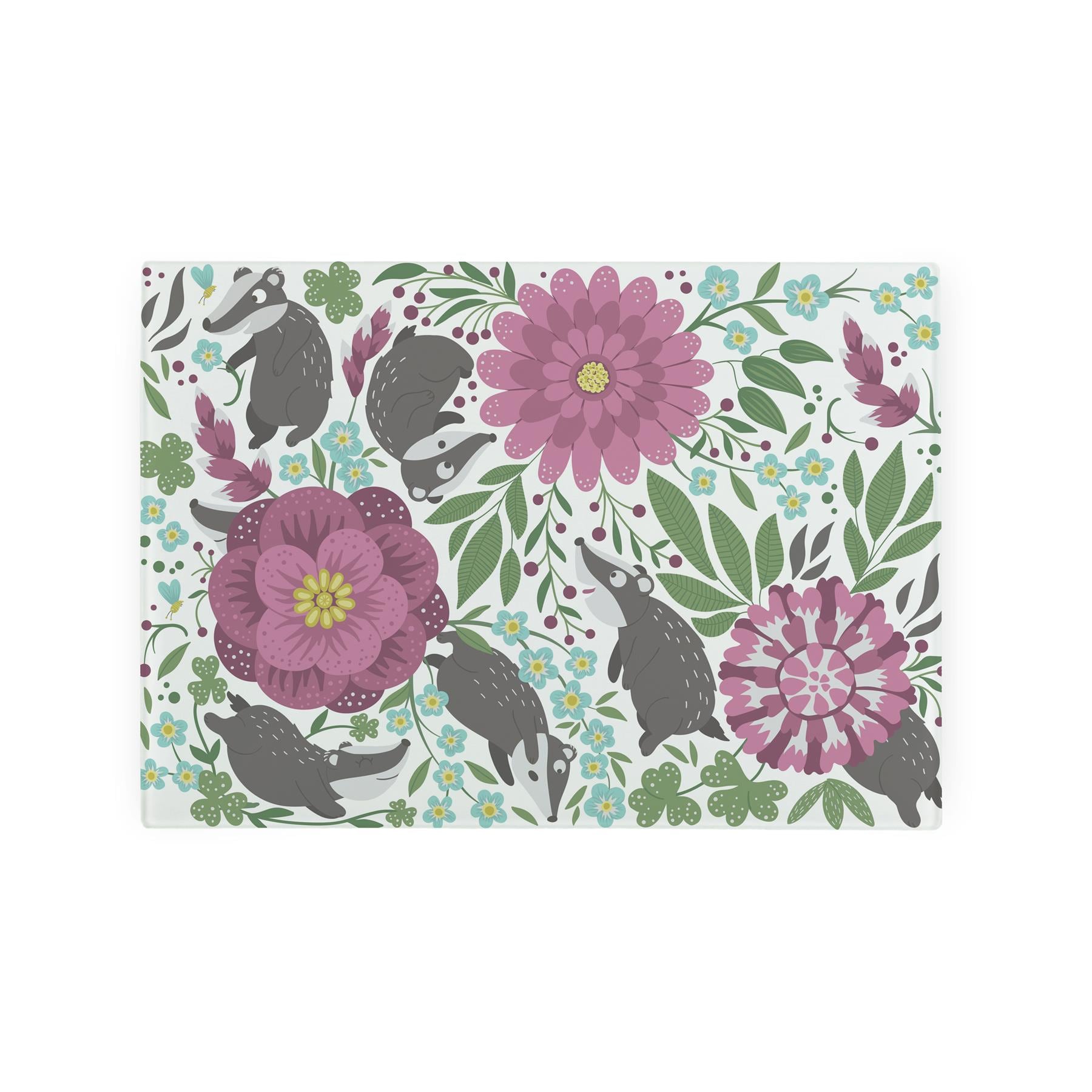 Floral Badgers Smooth Glass Worktop Saver - Small Chopping Board ...