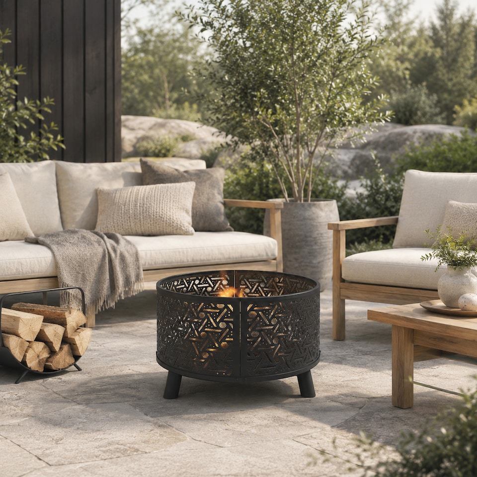 Teamson Home Fire Pit Outdoor Heater 71cm with Spark Guard Black Steel ...