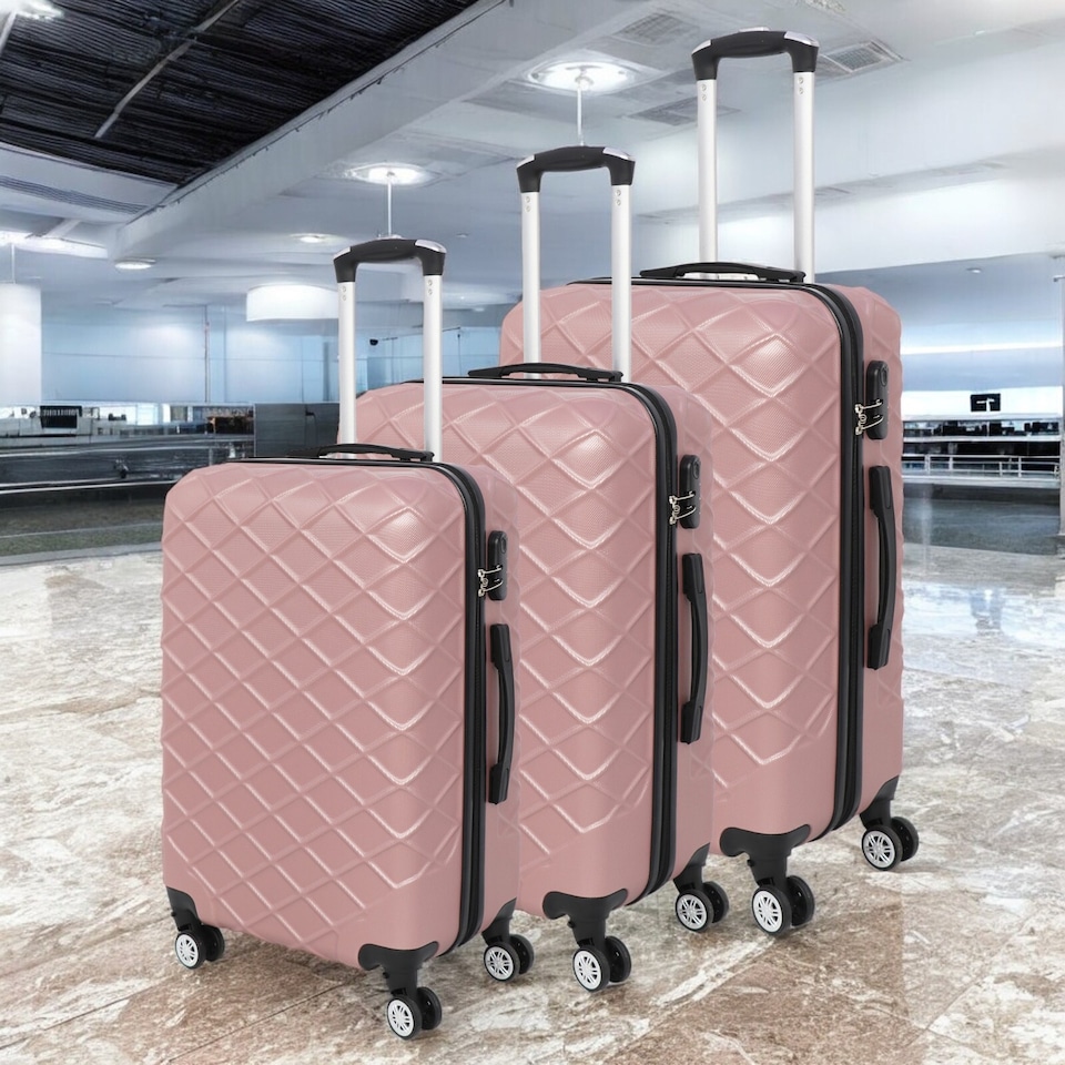 3 Pcs Suitcase Set ABS Hard Shell 4 Wheeled Trolley Lightweight Luggage ...