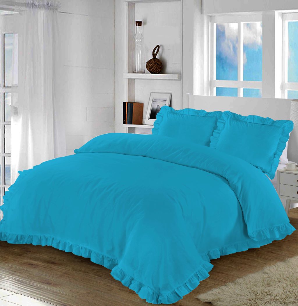 Homes Linen Santiago Frilled Edge Duvet Cover Set with Pillowcases Easy ...