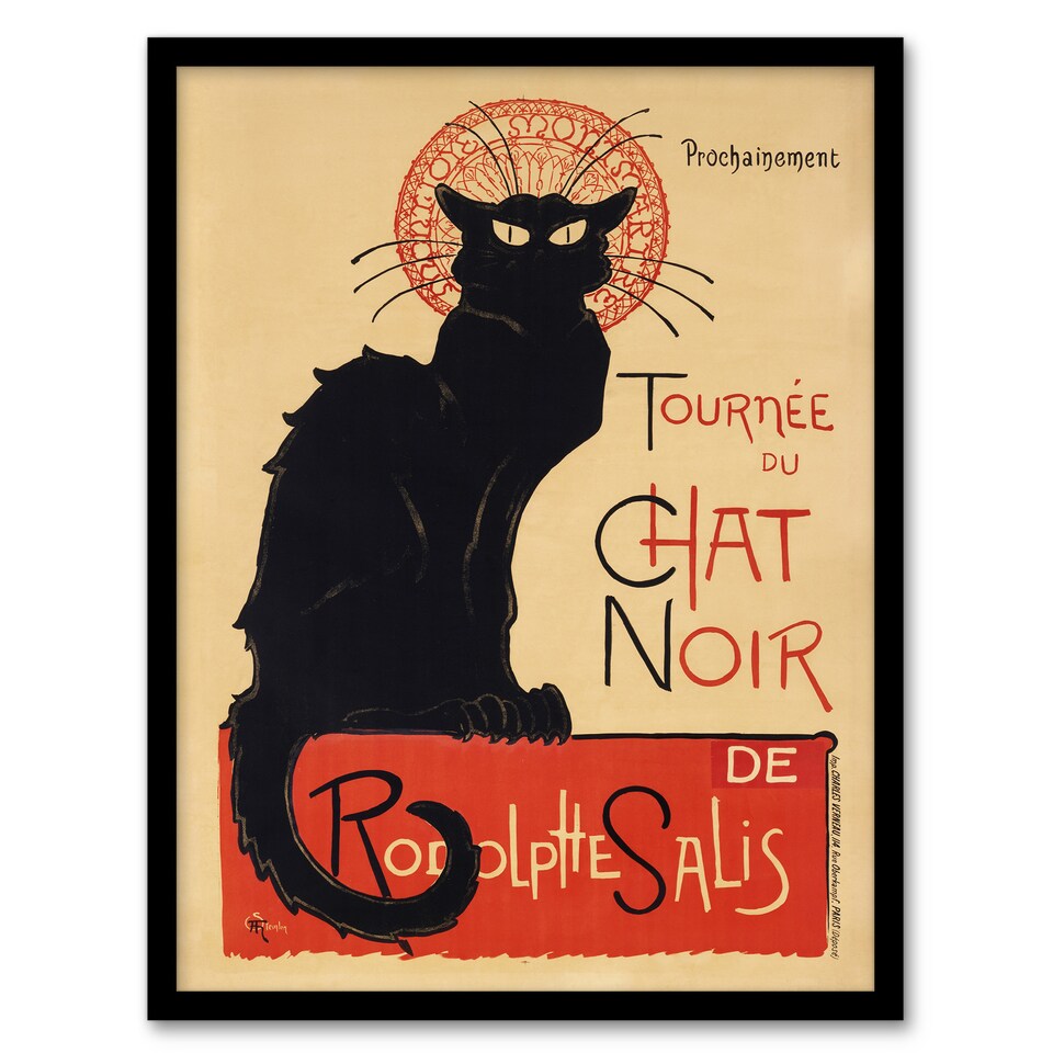 Black Cat Chat Noir Cabaret Vintage Ad Steinlen Framed Wall Art Print ...