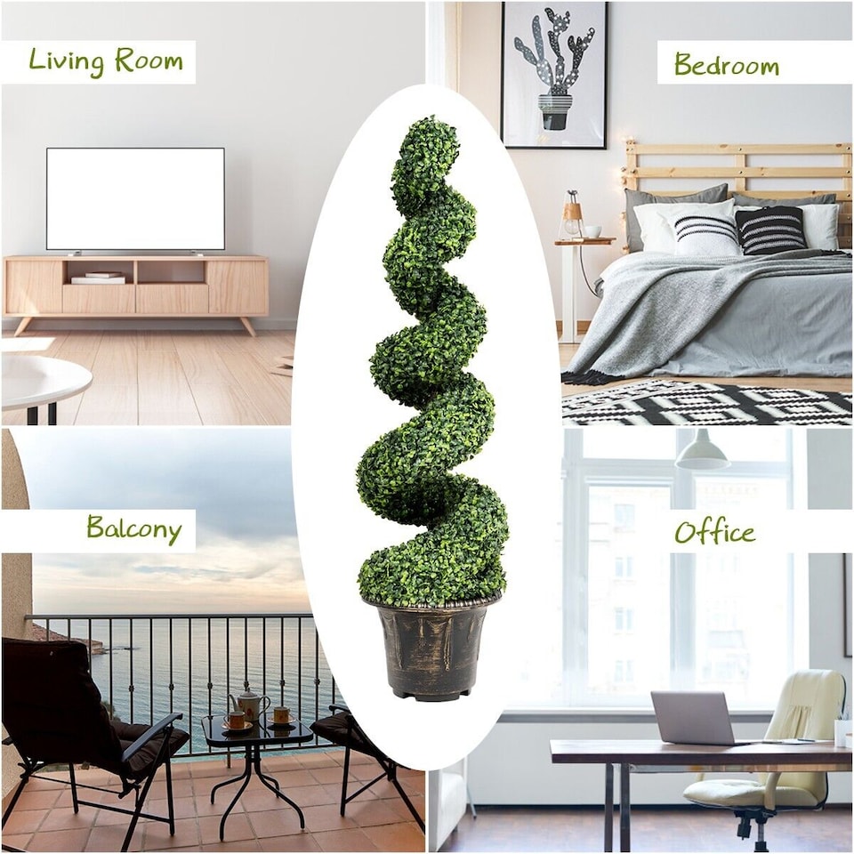 COSTWAY 2PCS 120cm Artificial Boxwood Spiral Tree Faux Tree Realistic ...