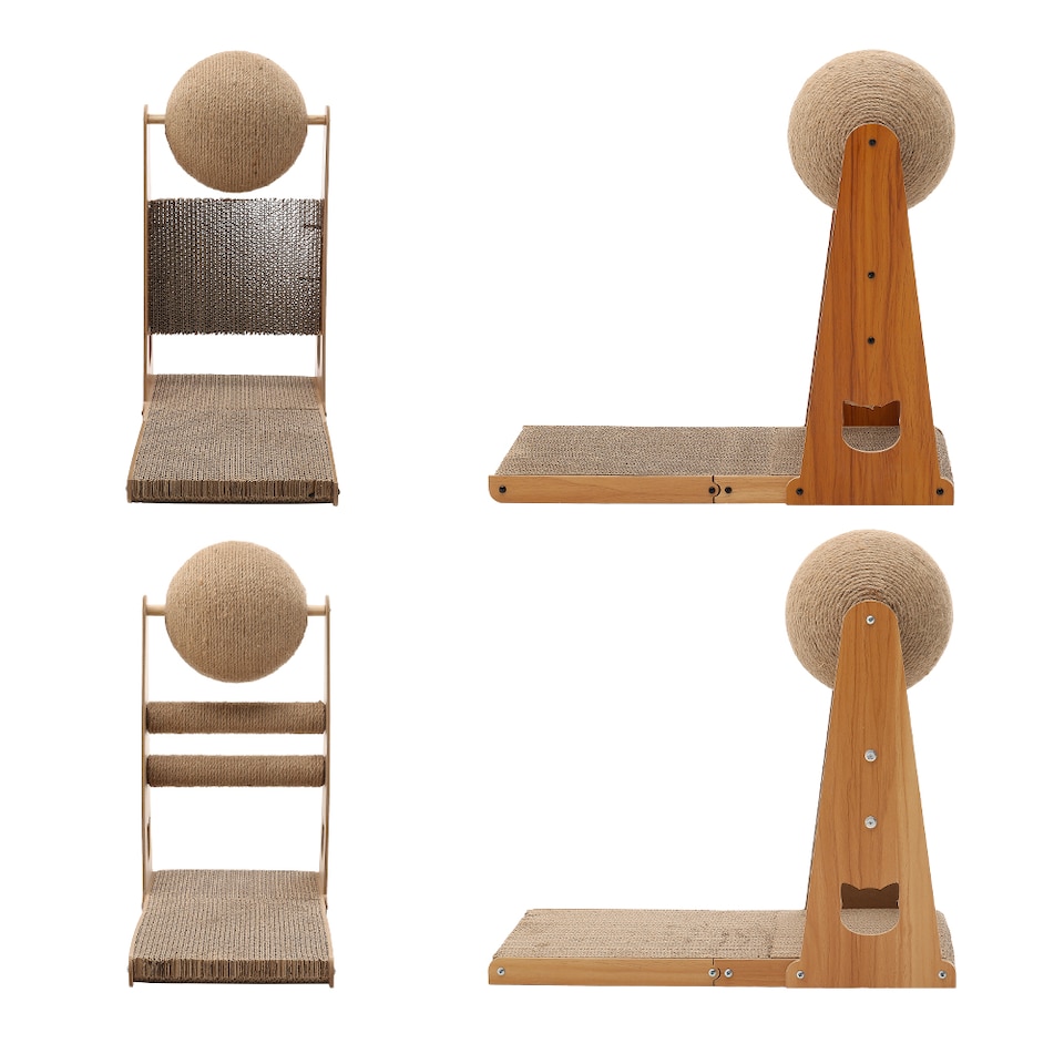 Living and Home L-Shaped Cat Scratcher with Cat Scratching Ball | Brown ...