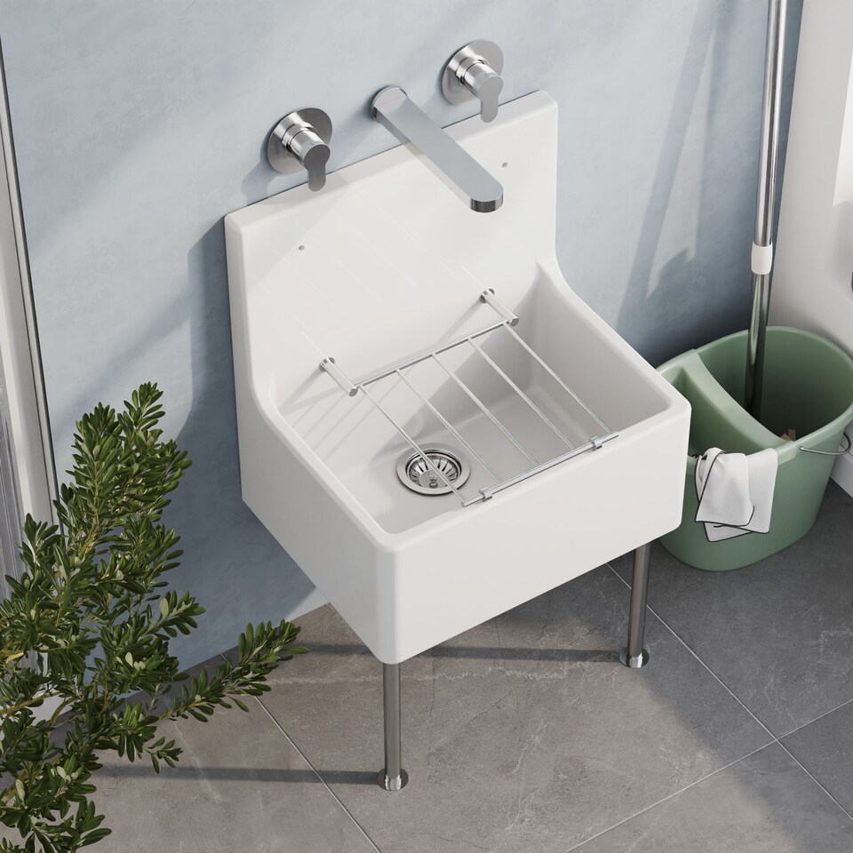 Balterley Traditional Fireclay Cleaner Sink with Waste and Legs | White ...