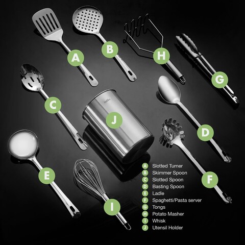 VonShef 10Pc Kitchen Utensils Set, Utensil Pot with 9 Utensils - Tesco ...