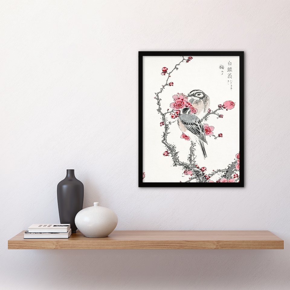 Pine Bunting and Plum Tree Japanese Vintage Framed Wall Art Print Kashu ...