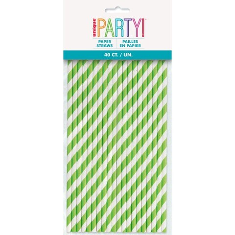 Pack of 40 Lime Green Striped Paper Straws - Tesco Groceries