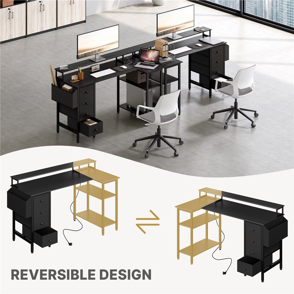 Yaheetech 140 cm L-shaped Computer Desk with Charging Station-Black ...