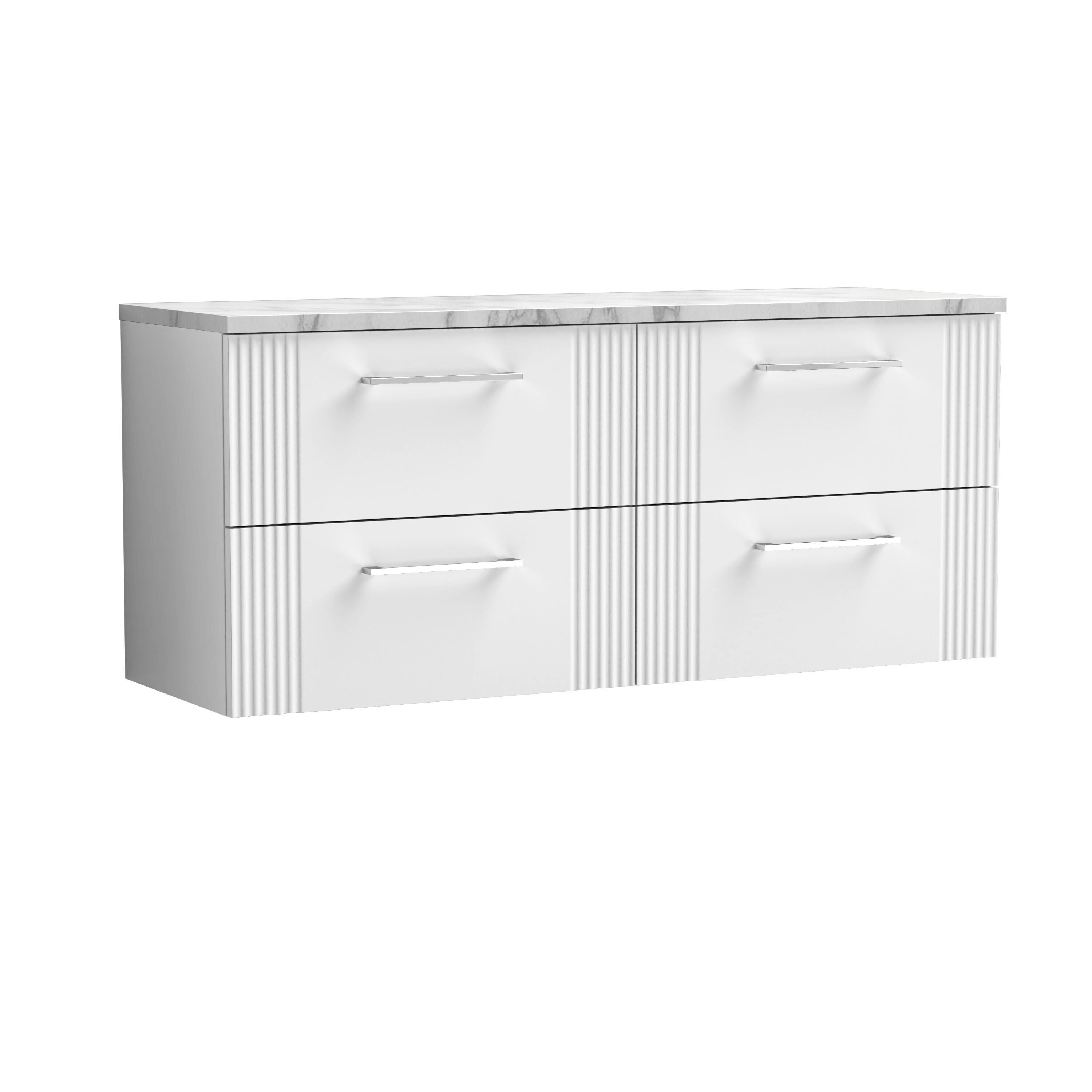 4 Drawer Wall Hung Vanity Unit Marble Laminate Worktop, White 1200mm ...