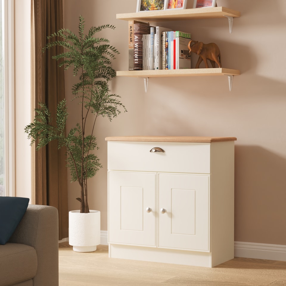Albert 1 Drawer 2 Door Sideboard in Cream Ash & Riviera Oak (Ready ...