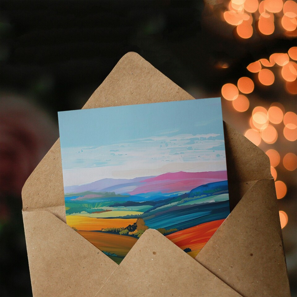 Colourful Country Fields Rainbow Landscape Him Her Birthday Card ...