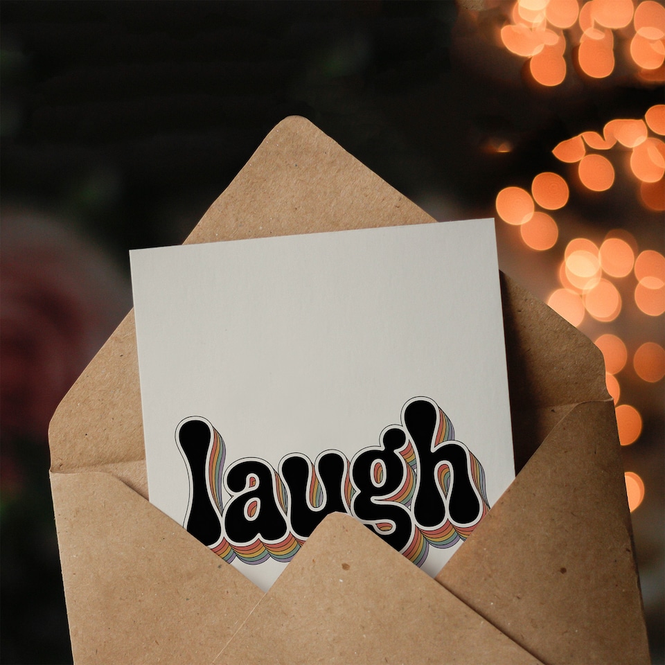 Laugh Colourful Retro Rainbow Font Typography Birthday Greeting Card ...