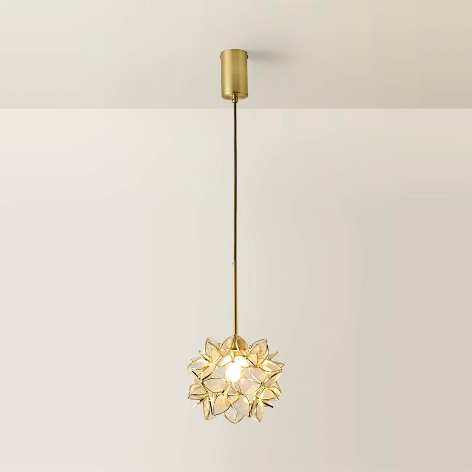 ValueLights Reine Clear Glass Flower Shade Gold Pendant Light | Clear ...