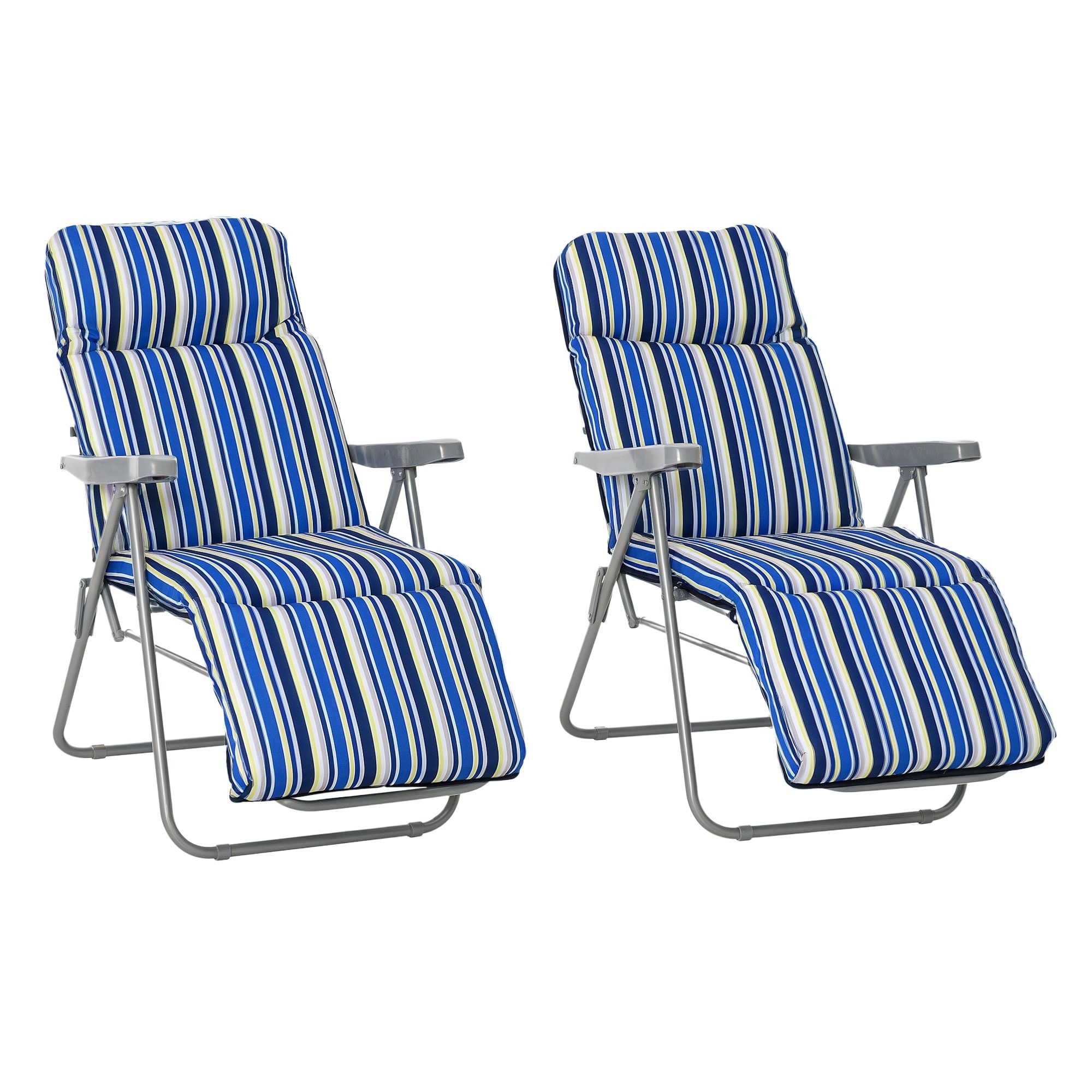 Outsunny Set of 2 Adjustable Sun Lounger Recliner Reclining Seat Blue ...