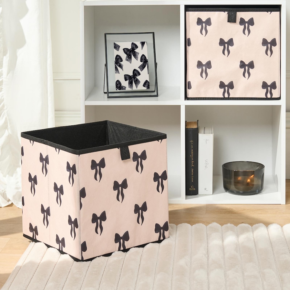 OHS 2 x Bows Storage Box Folding Cube Shoe Toy Organiser | Cream ...