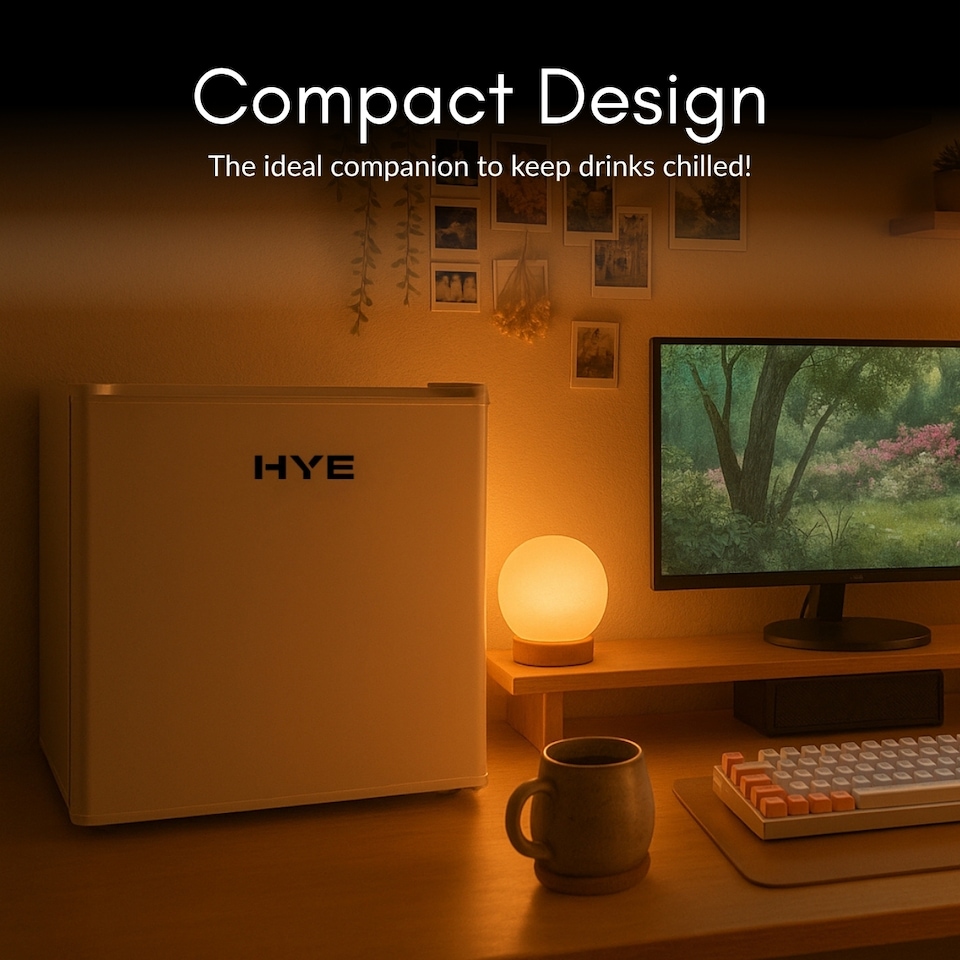 HYE Mini Fridge 46 Litre Table Top Quiet Drinks Fridge - White ...