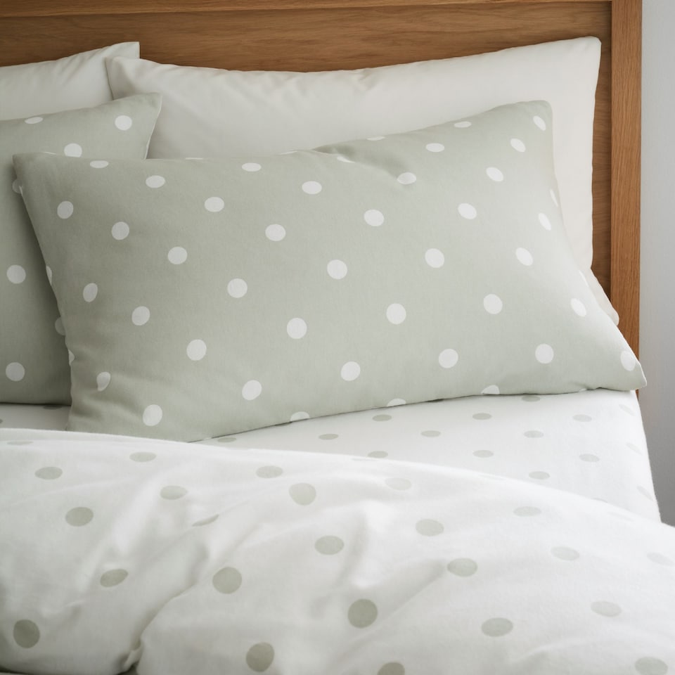 Brushed Polka Dot Cotton Reversible Duvet Cover Set | Green | King ...